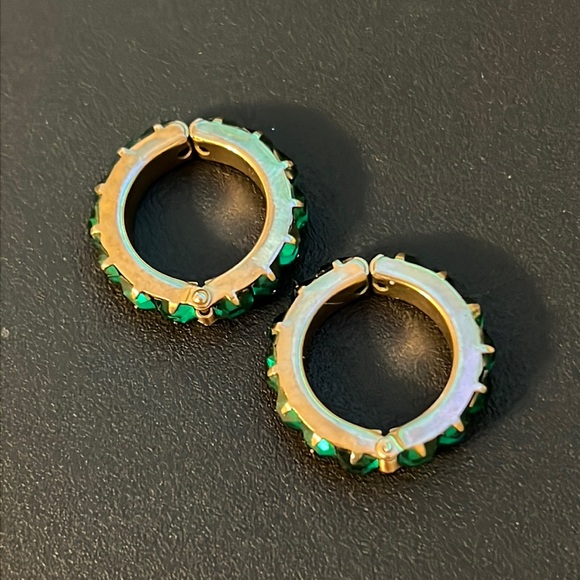 Vintage | Jewelry | Vintage Weiss Emerald Crystal Hoops Clip Ons | Poshmark